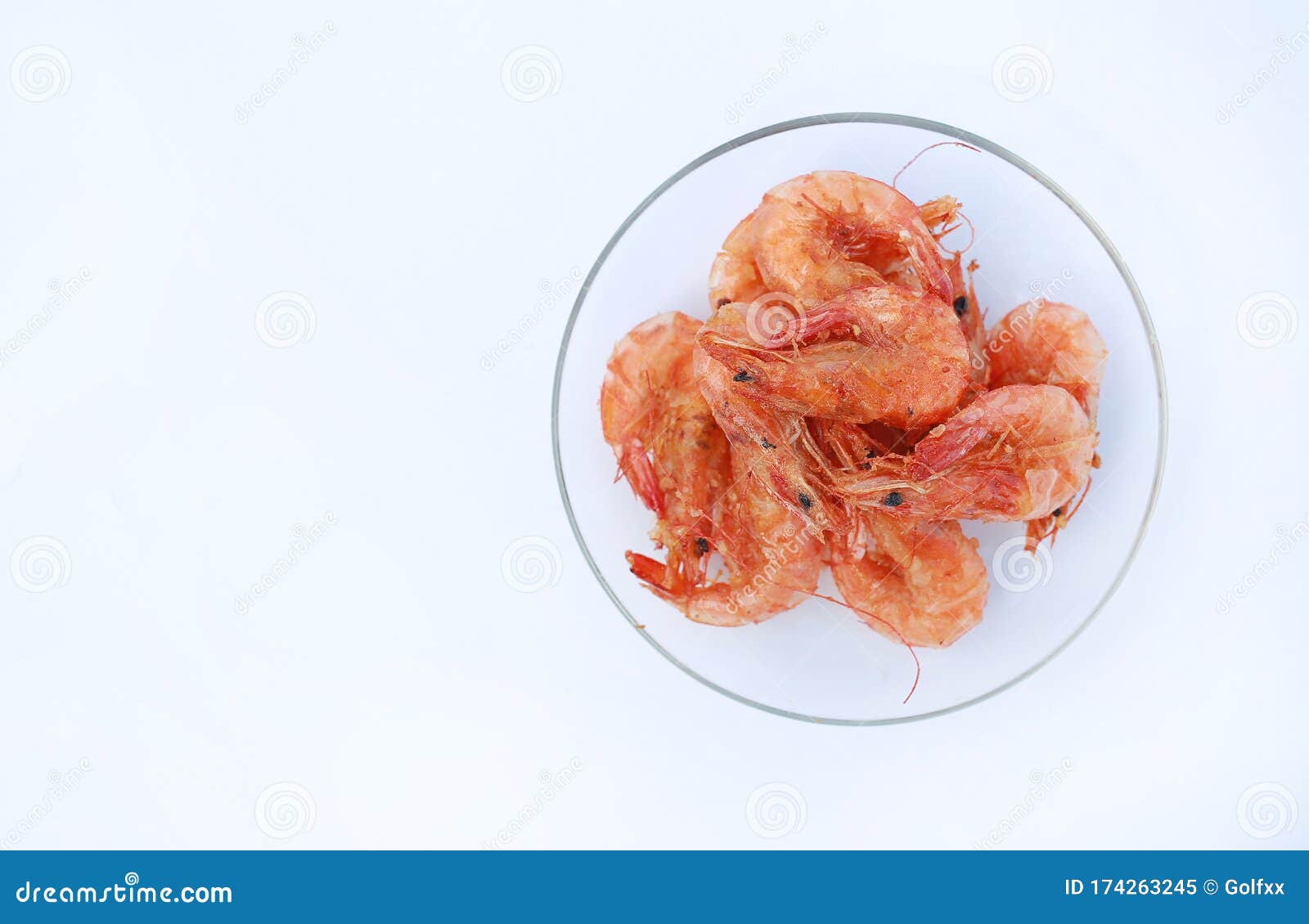 Top View Fried Shrimp in Clear Plate with Copy Space on White ...