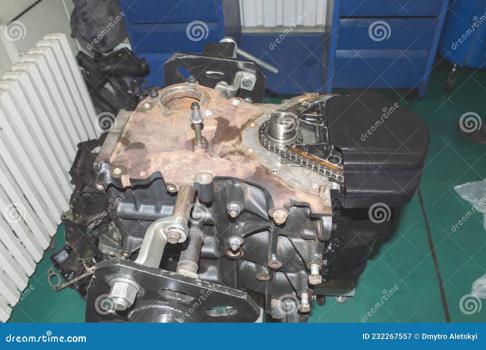 Top View of the Front Part of the Partially Disassembled Engine, Which ...