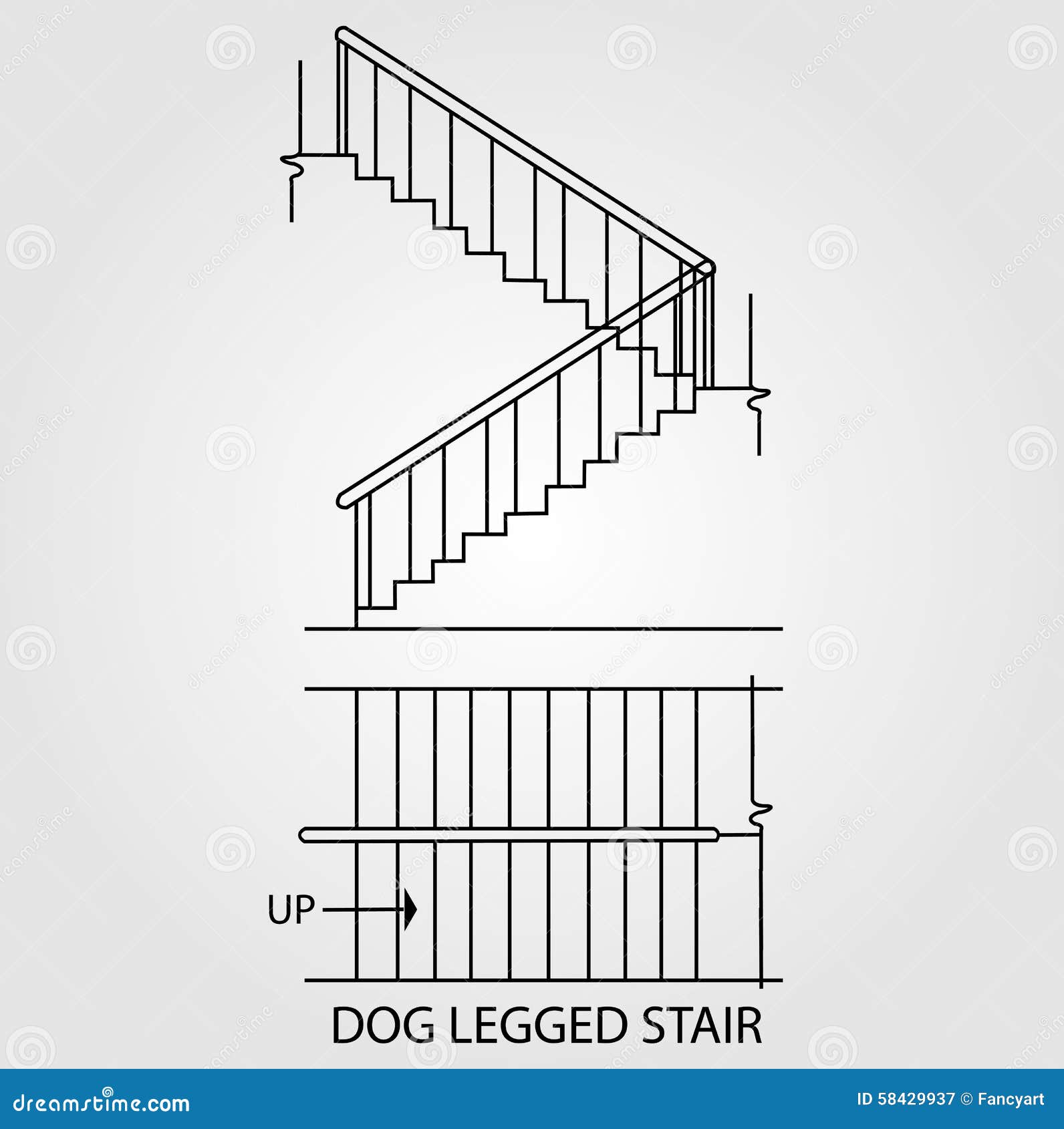 Top View and Front View of a Dog Legged Stair Stock Vector ... Top View and Front View of a Dog Legged Stair Stock Vector ...