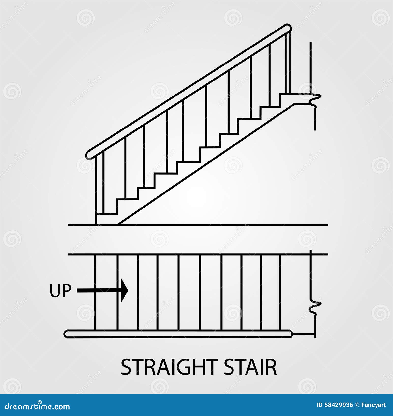 Top View And Front View Of A Straight Stair Stock Vector - Illustration ...