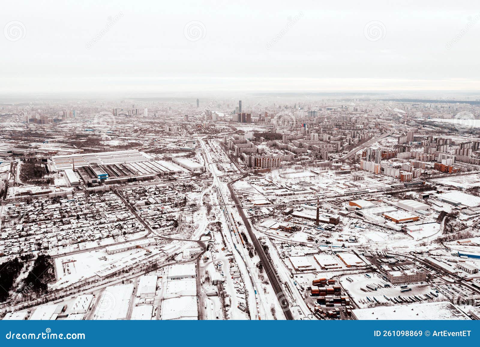 Top View of Frozen Winter City Stock Image - Image of office, building ...