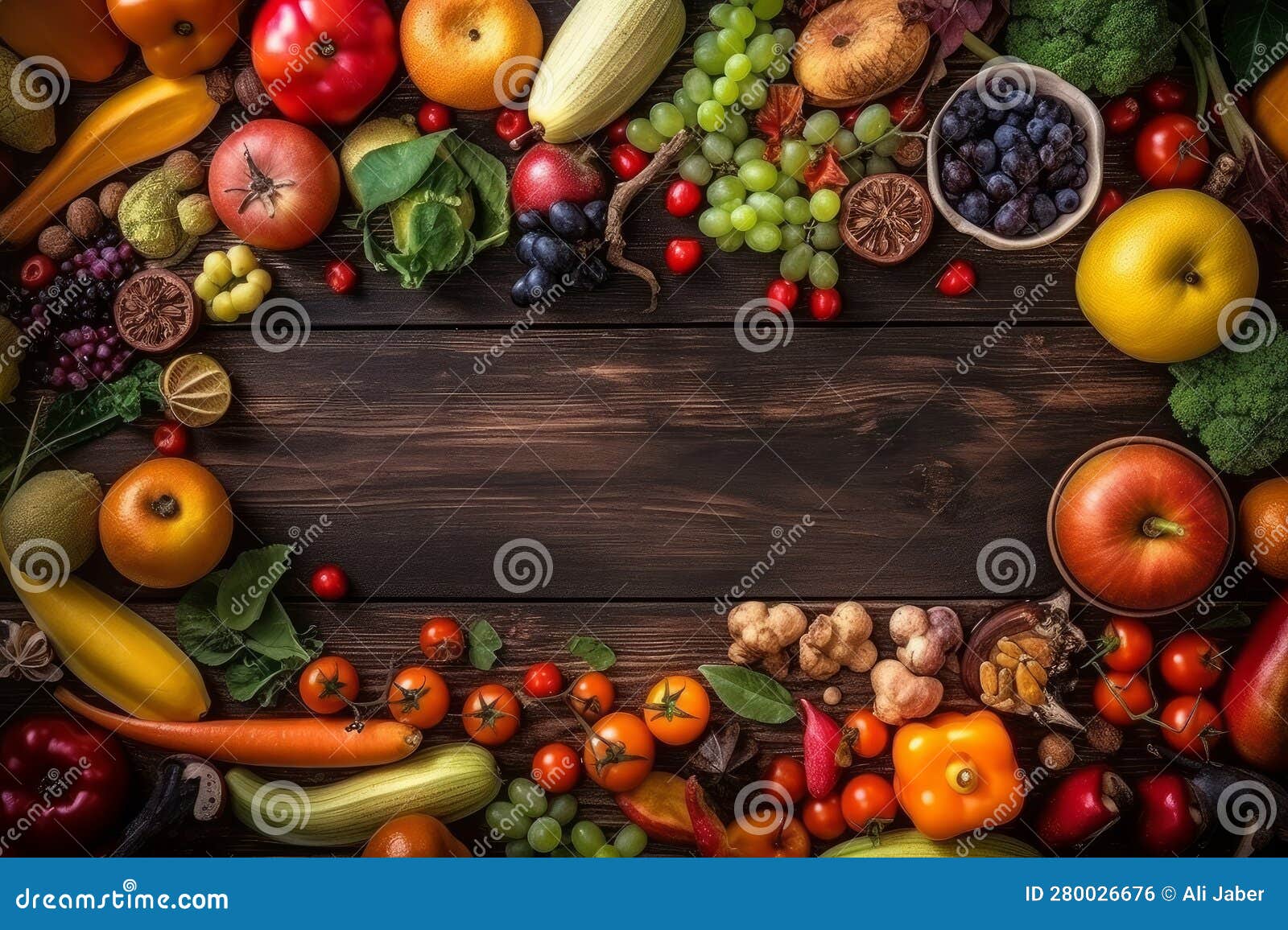 Top View of Fruits and Vegetables at the Edge of the Frame, Empty in ...