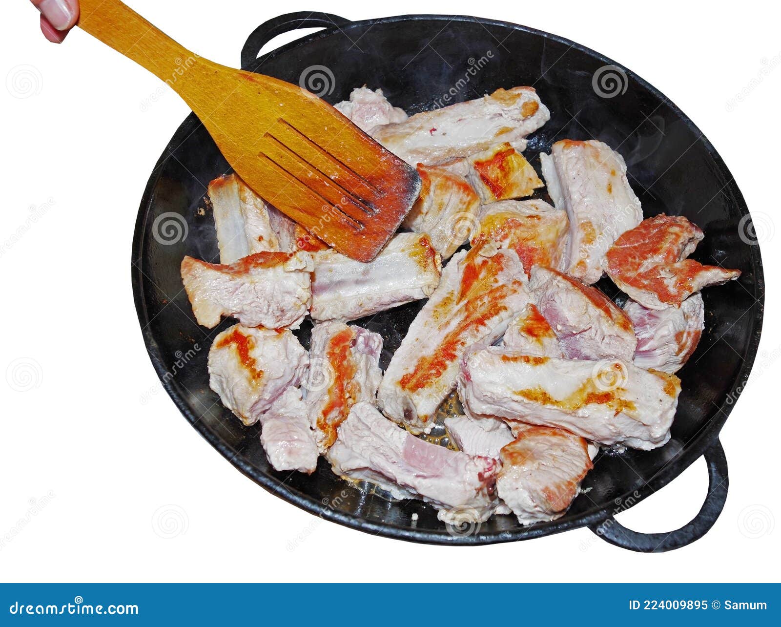 Top View of the Frying Pan with Fried Pork Ribs Stock Image - Image of ...