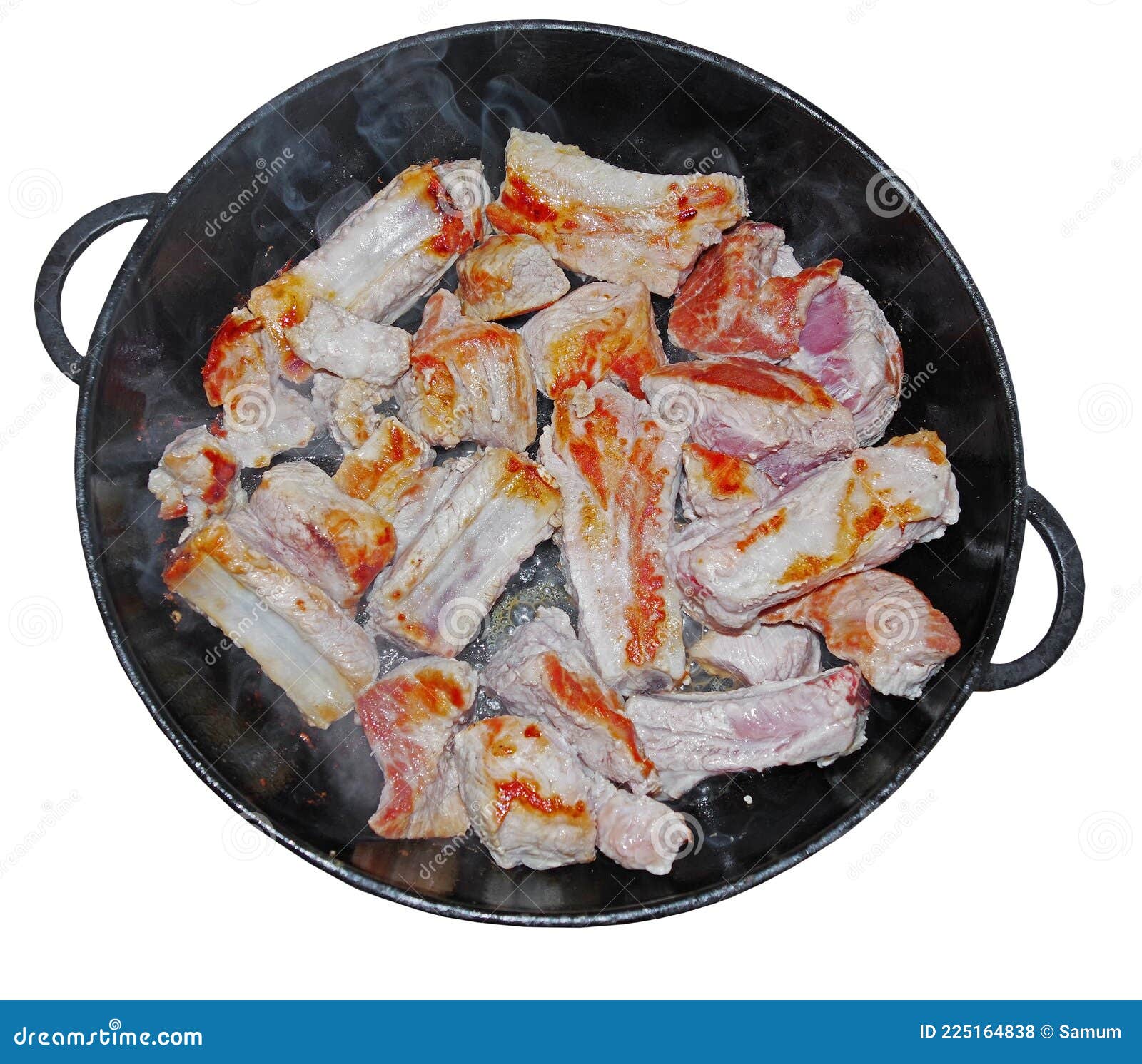 Top View of the Frying Pan with Fried Pork Ribs Stock Photo - Image of ...