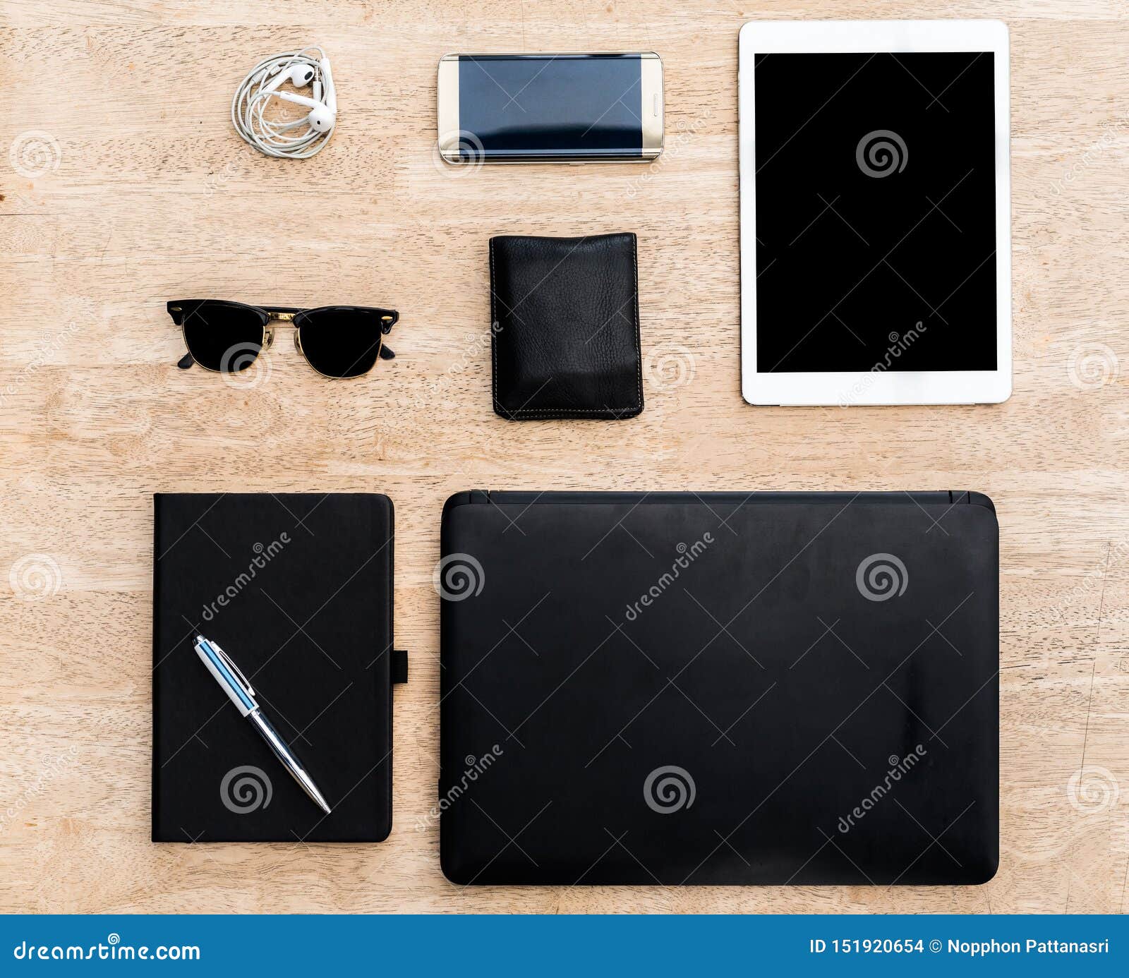 Top view Gadgets on Table stock photo. Image of agenda - 151920654