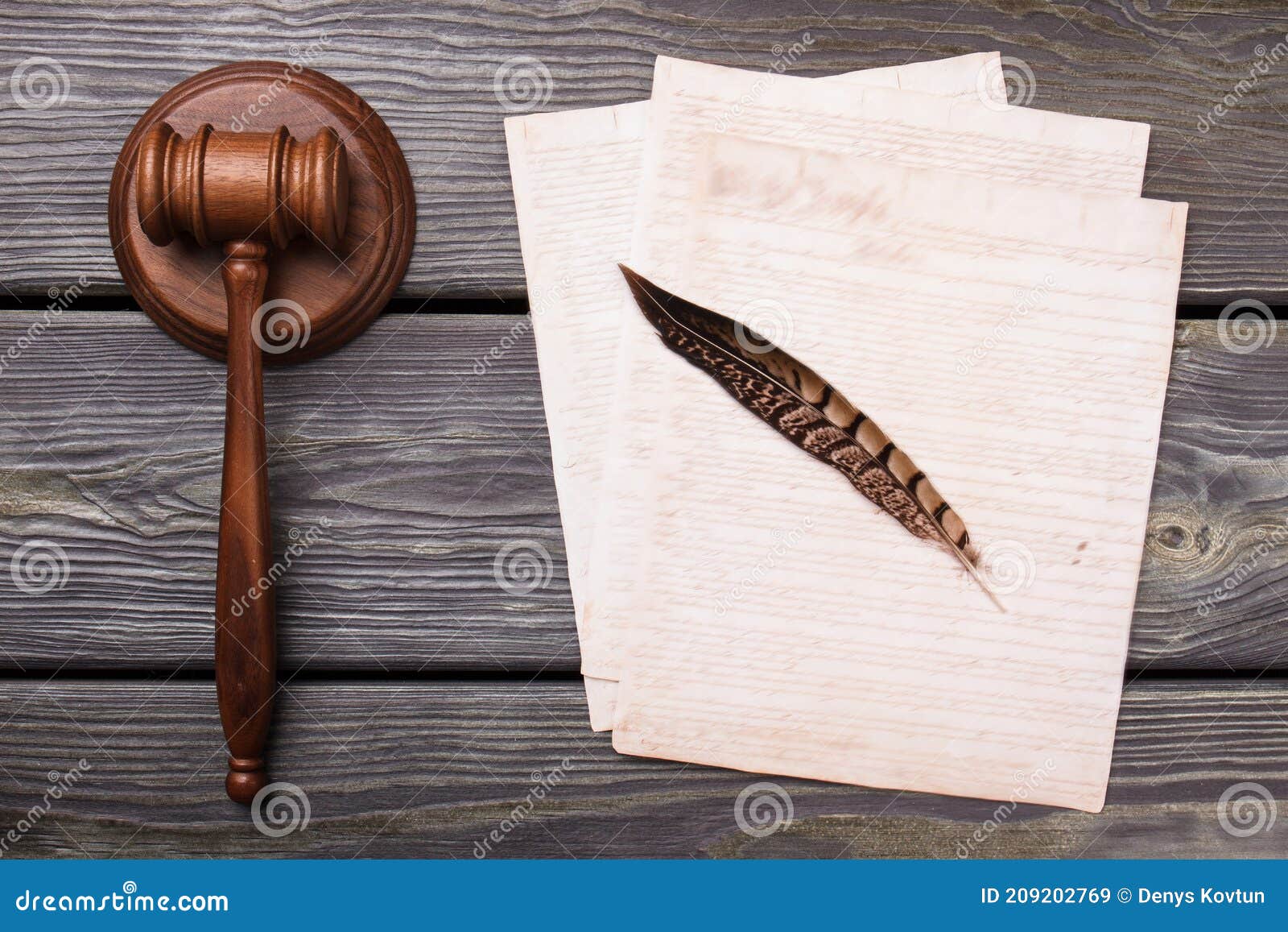 Top View Gavel with Quill and Papers. Stock Image - Image of page ...
