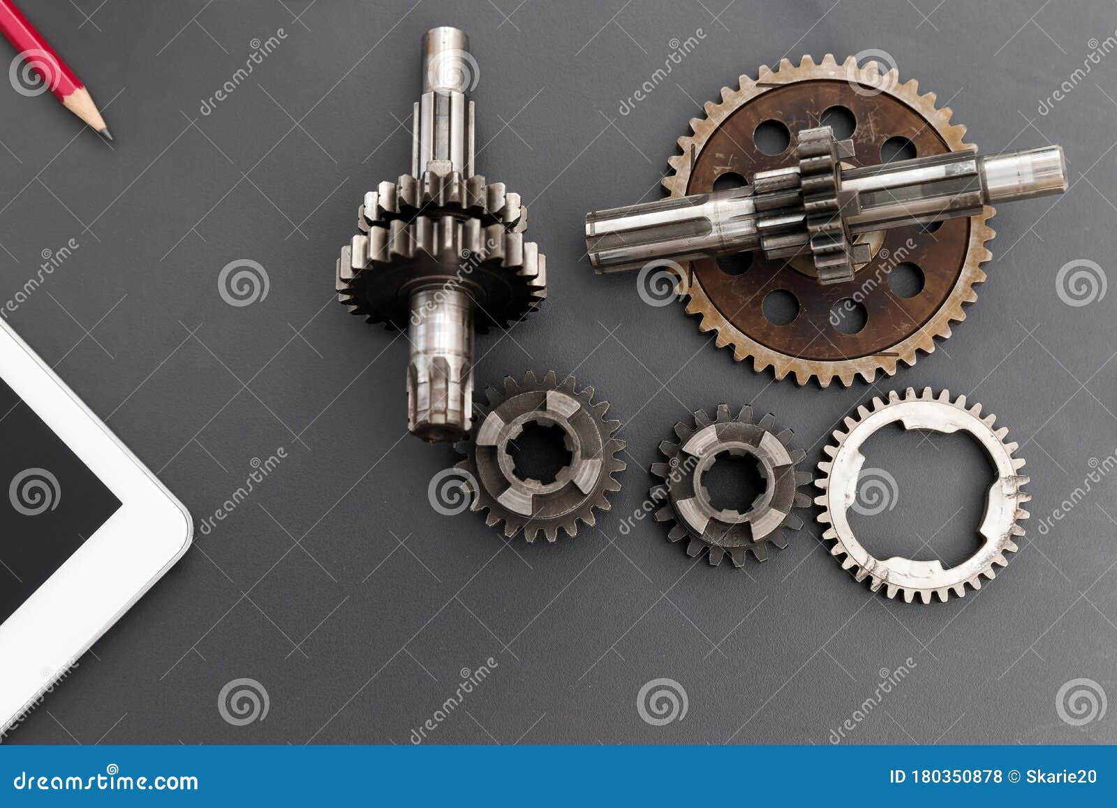 Top View of Gear with Machine Part on Engineer Desk Stock Photo - Image ...