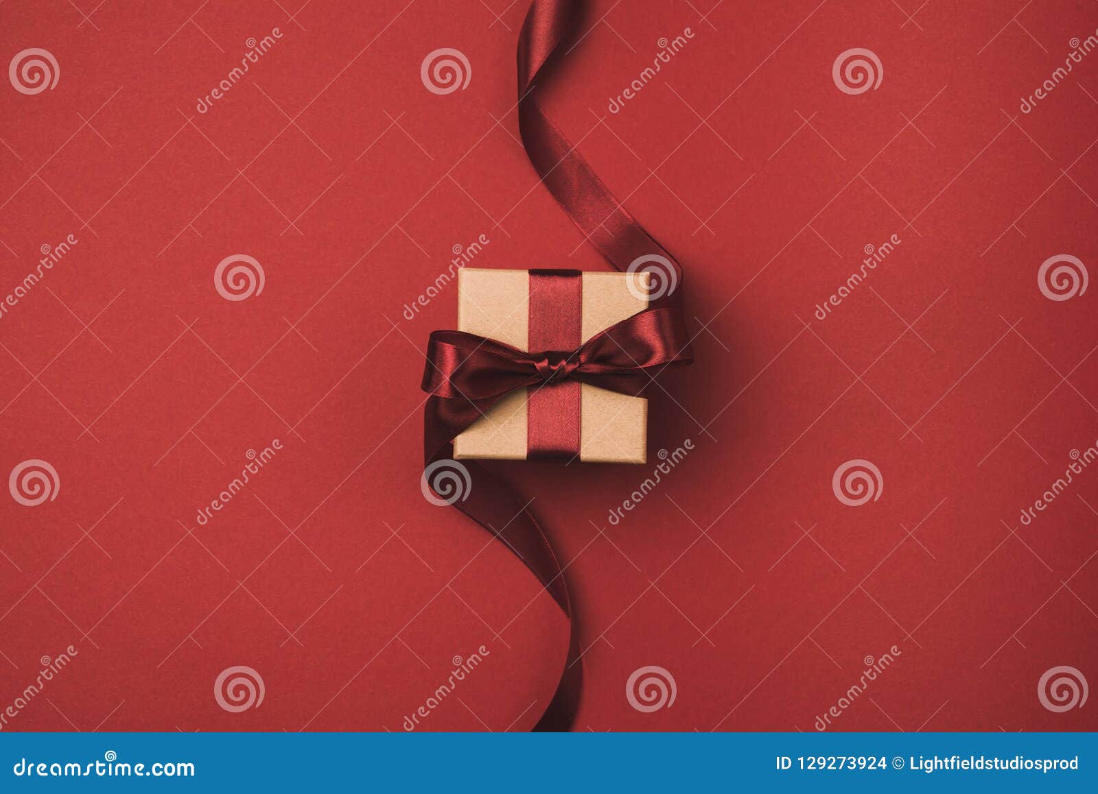 Top View of Gift Box Decorated with Ribbon Stock Photo - Image of ...