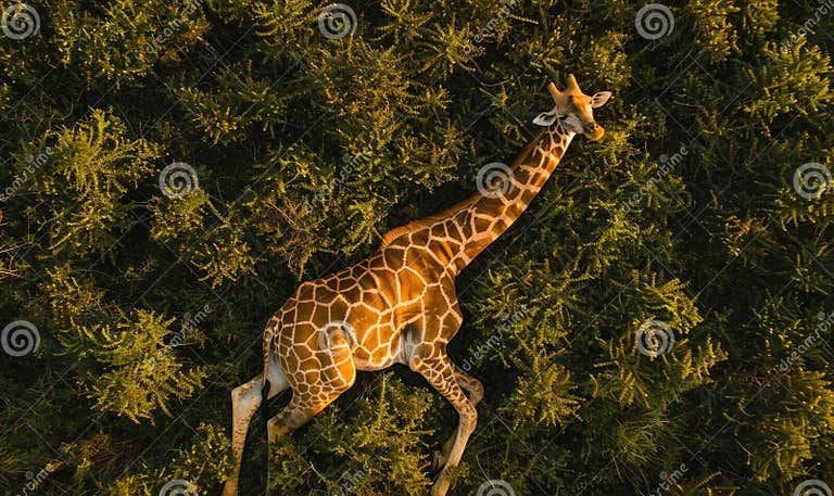 Top View of a Giraffe Lying Down in the Grass Stock Photo - Image of ...