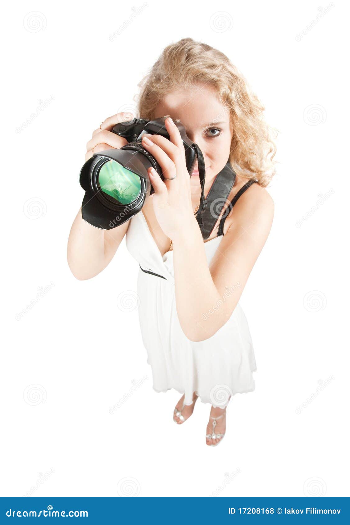 Top View of Girl with Camera Stock Photo - Image of photograph, lens ...