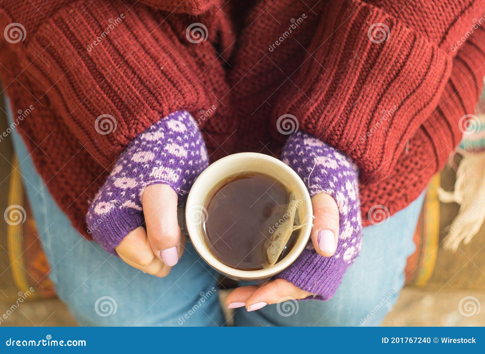 Top View of Girls Hands Holding a Mug with Tea Stock Photo - Image of ...
