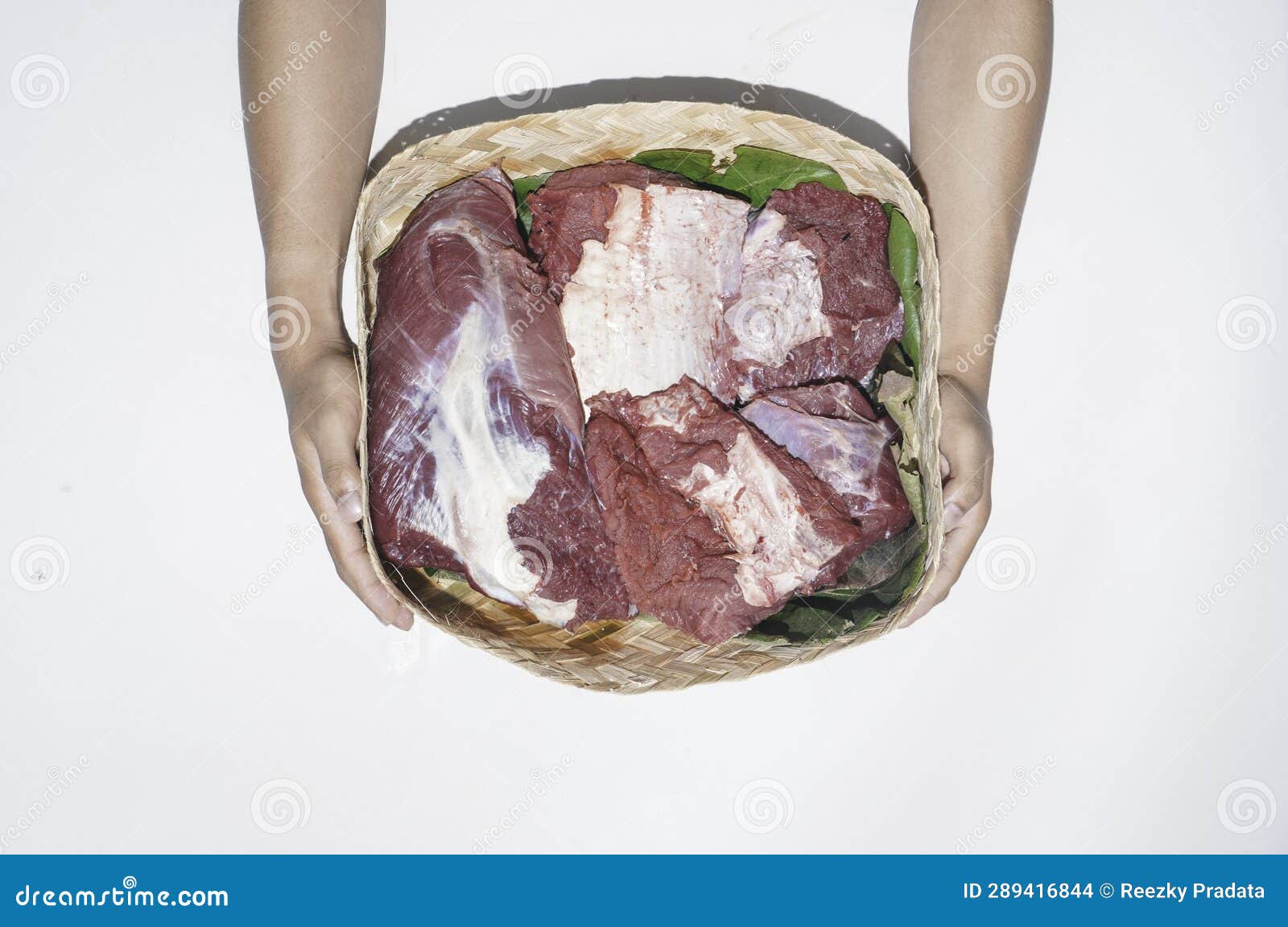 The Top View of Giving of Sacrificial Meat on Eid Al-Adha Isolated by ...