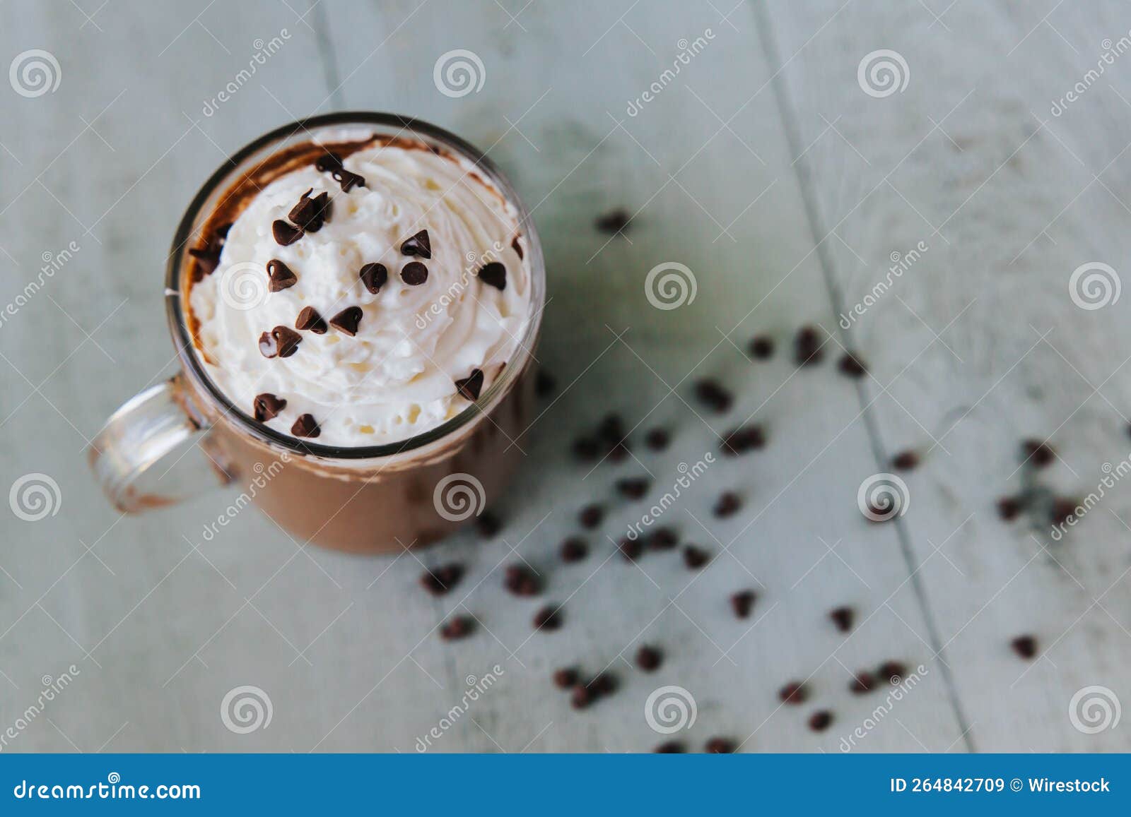 Top View of a Glass of Hot Chocolate on a Table, with Cream on Top and ...