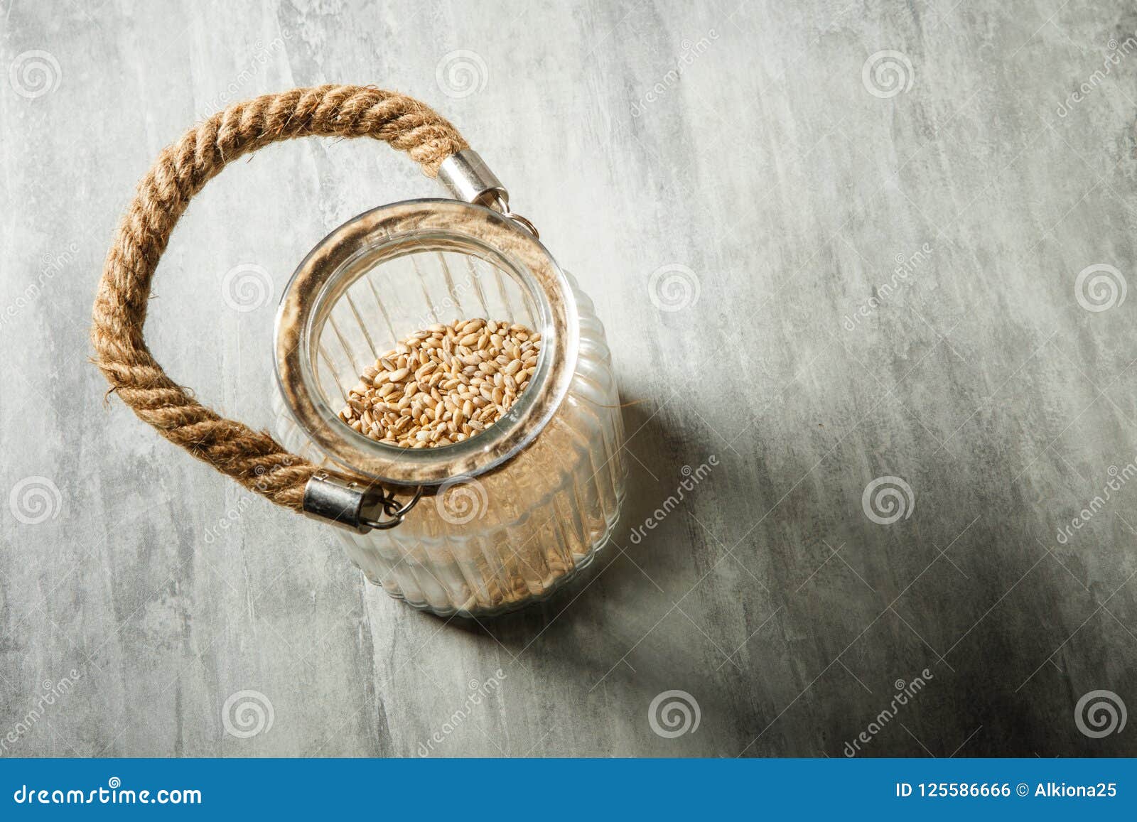 Top View of Glass Jar with Wheat Seeds Stands on Table Stock Photo ...