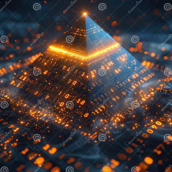 Top View of a Glowing Pyramid, Encircled by Binary Data Stream Stock ...