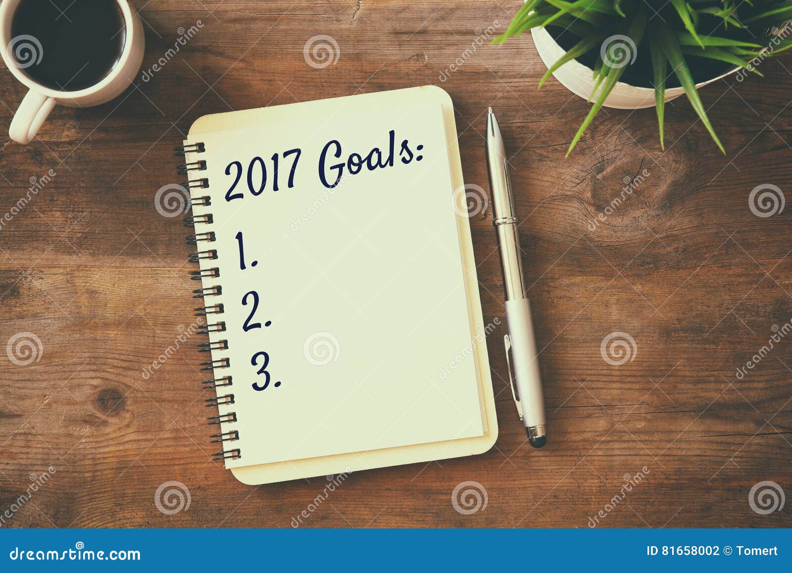 Top View 2017 Goals List with Notebook, Cup of Coffee Stock Photo ...