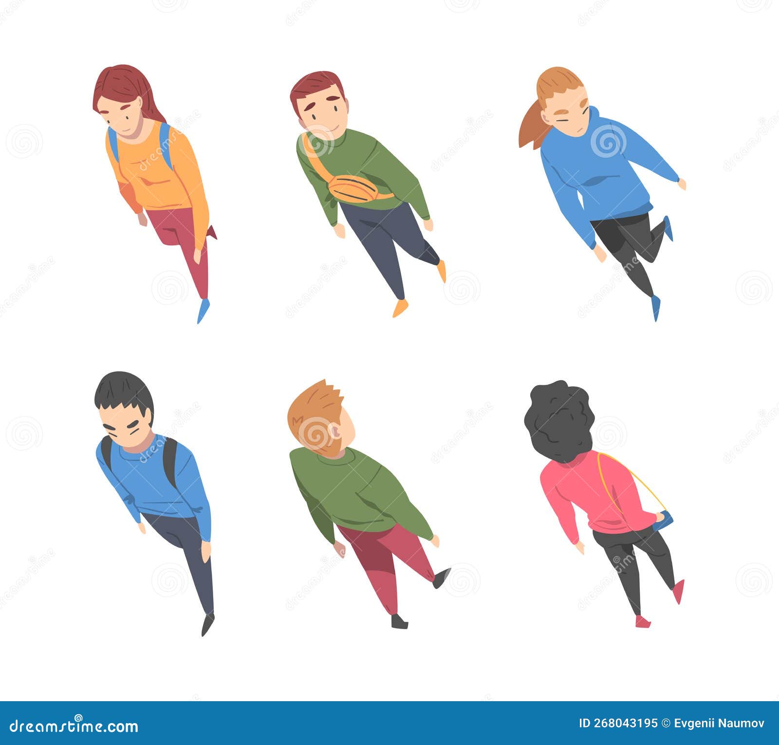 Top View on Going and Walking People Characters Vector Illustration Set ...