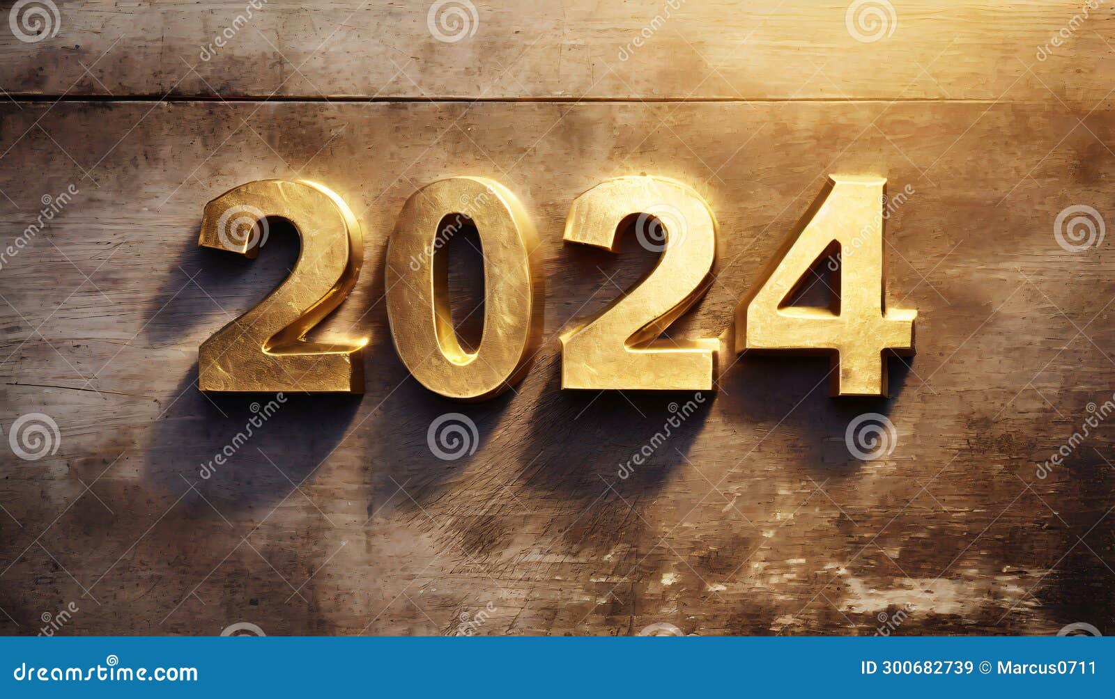 Top View of Golden Figures of the Year 2024 on a Rustic Table Stock ...