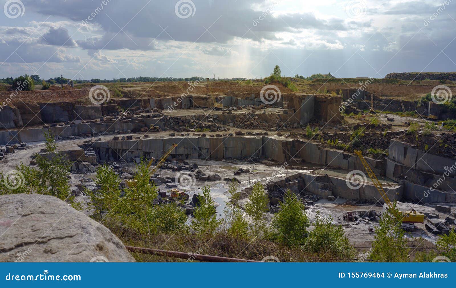Top View of Granite Stone Mine Layers with Heavy Equipment Inside Stock ...