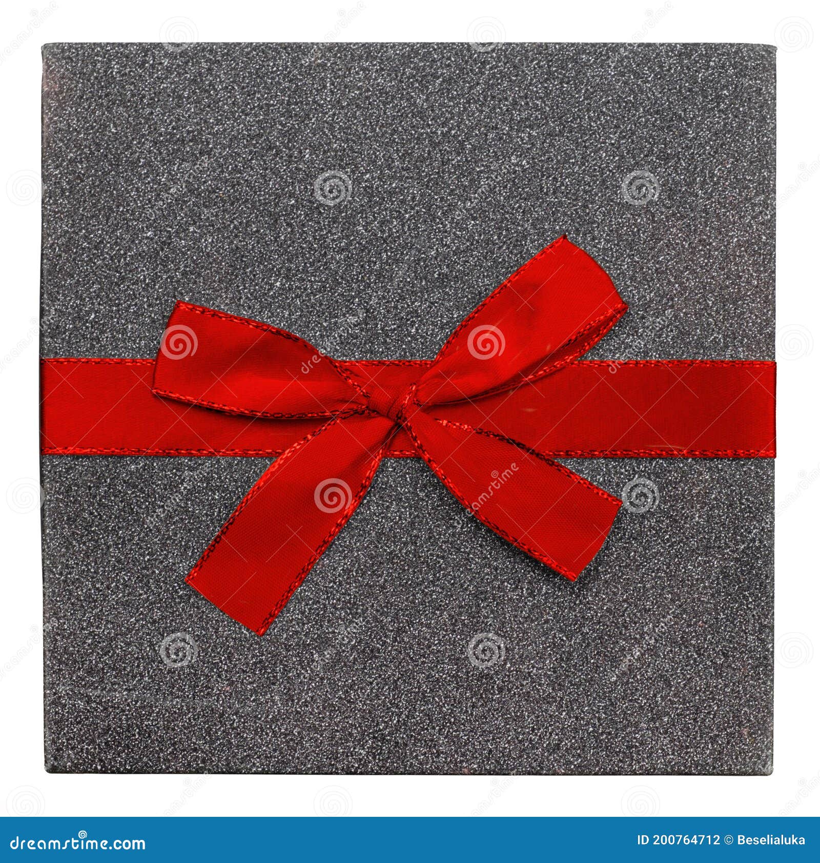 Top View of a Gray Gift Box with Red Textile Bow Stock Photo - Image of ...