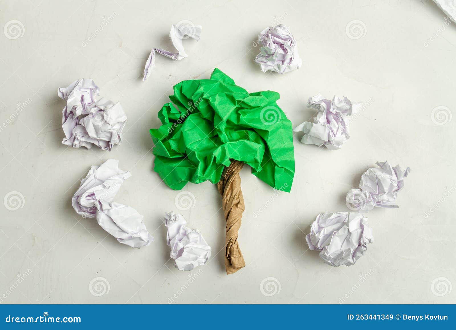 Top View of Green Crumpled Paper in Shape of Tree. Stock Image - Image ...