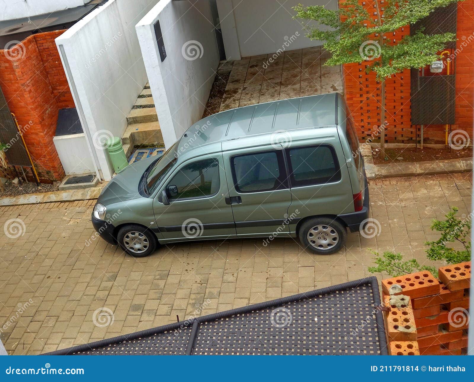 Top view of green minivan stock photo. Image of view - 211791814