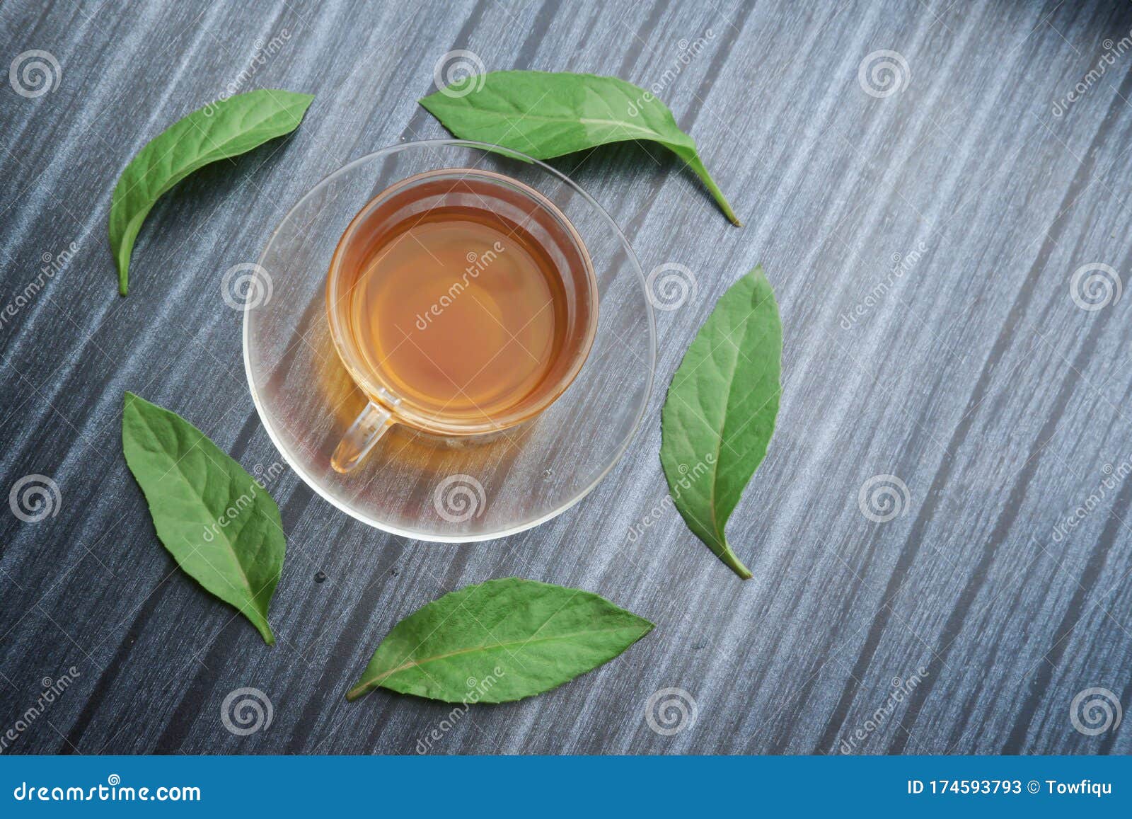 Top View of Green Tea with Leaf on Table Stock Image - Image of herb ...