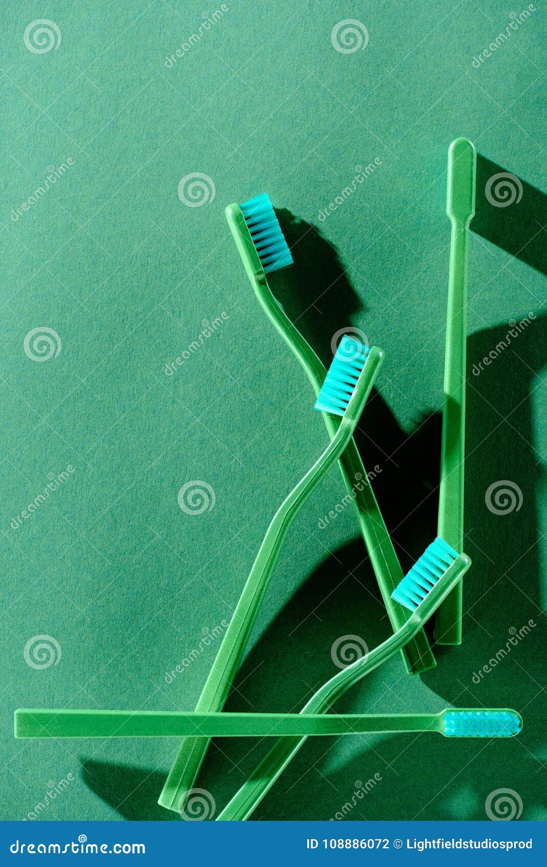 Top View of Green Toothbrushes Stock Photo - Image of morning, minimal ...