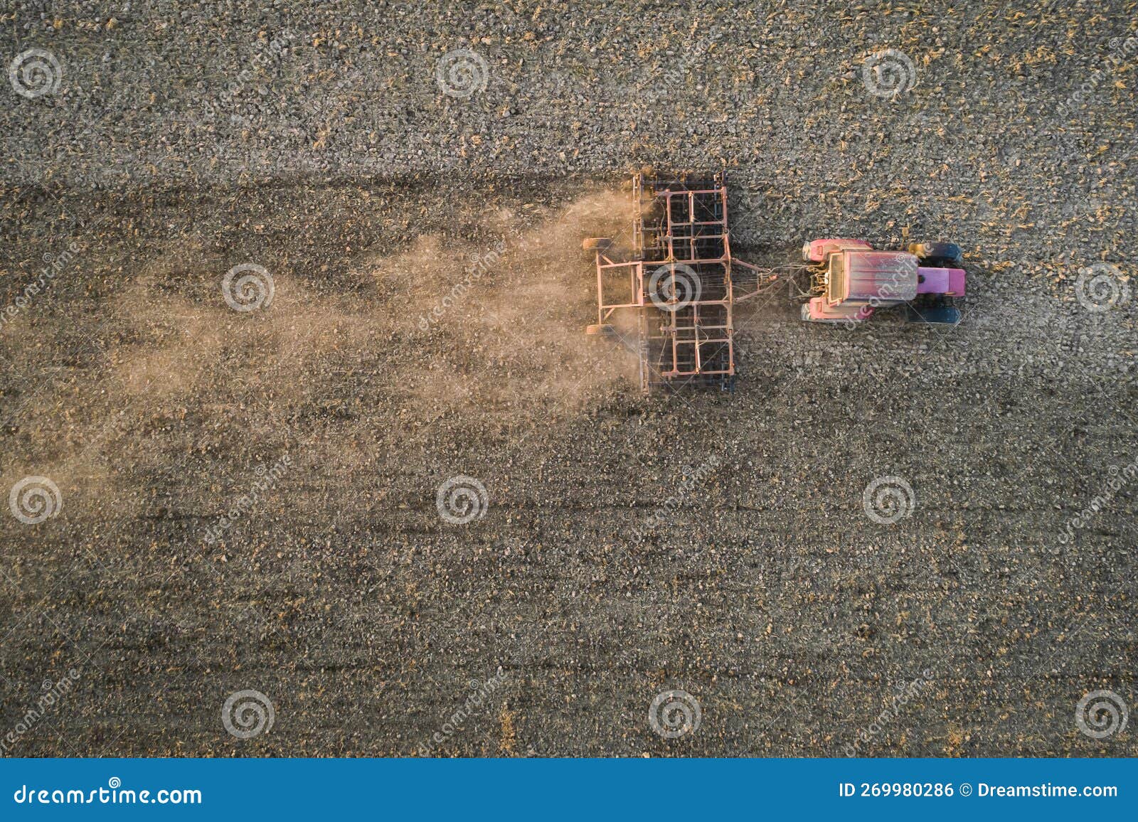 Top View of Green Tractor Working in Fields. Stock Photo - Image of ...