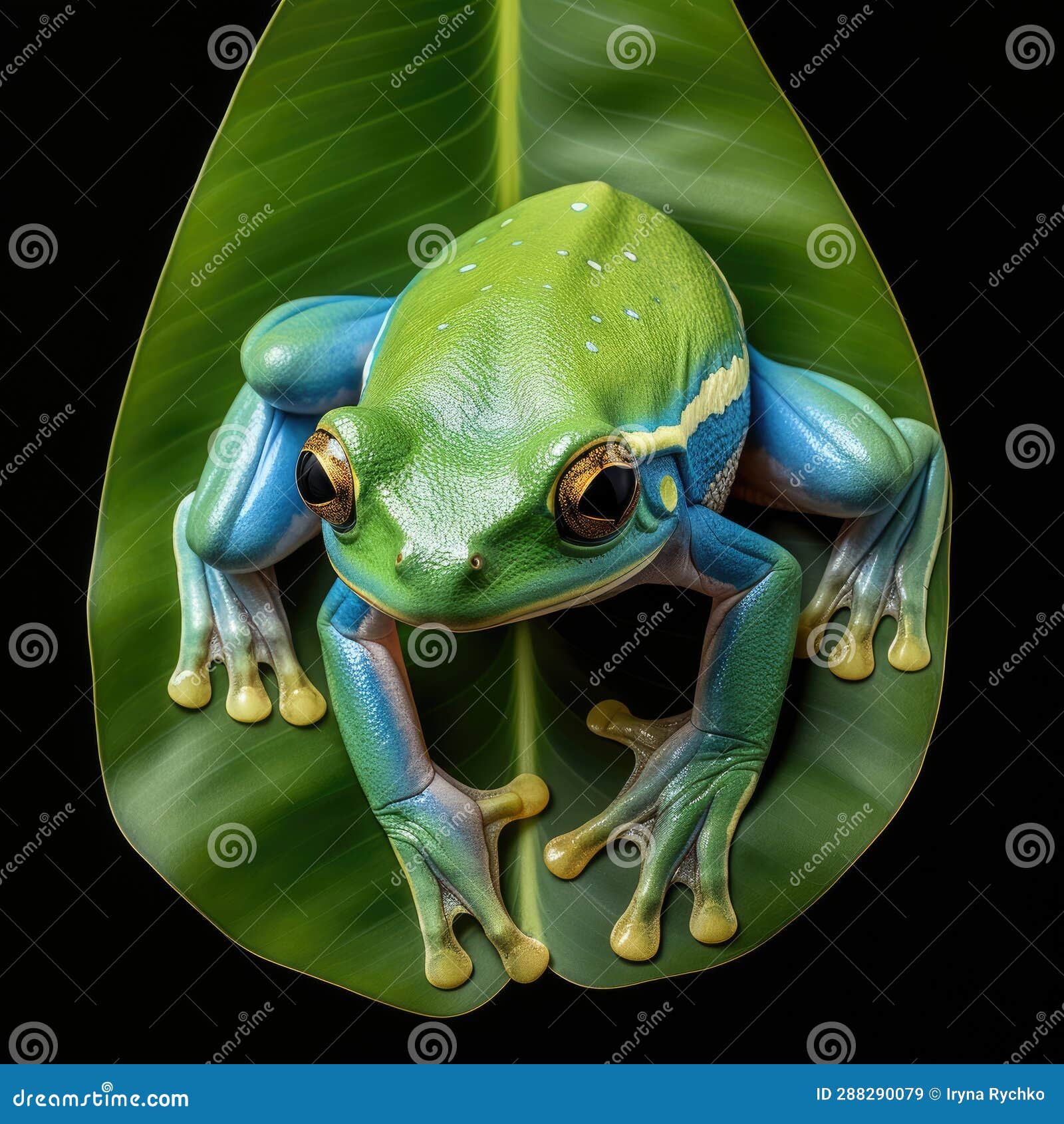 Top View of Green Tree Frog on Leaf, Ai Generated Stock Image - Image ...