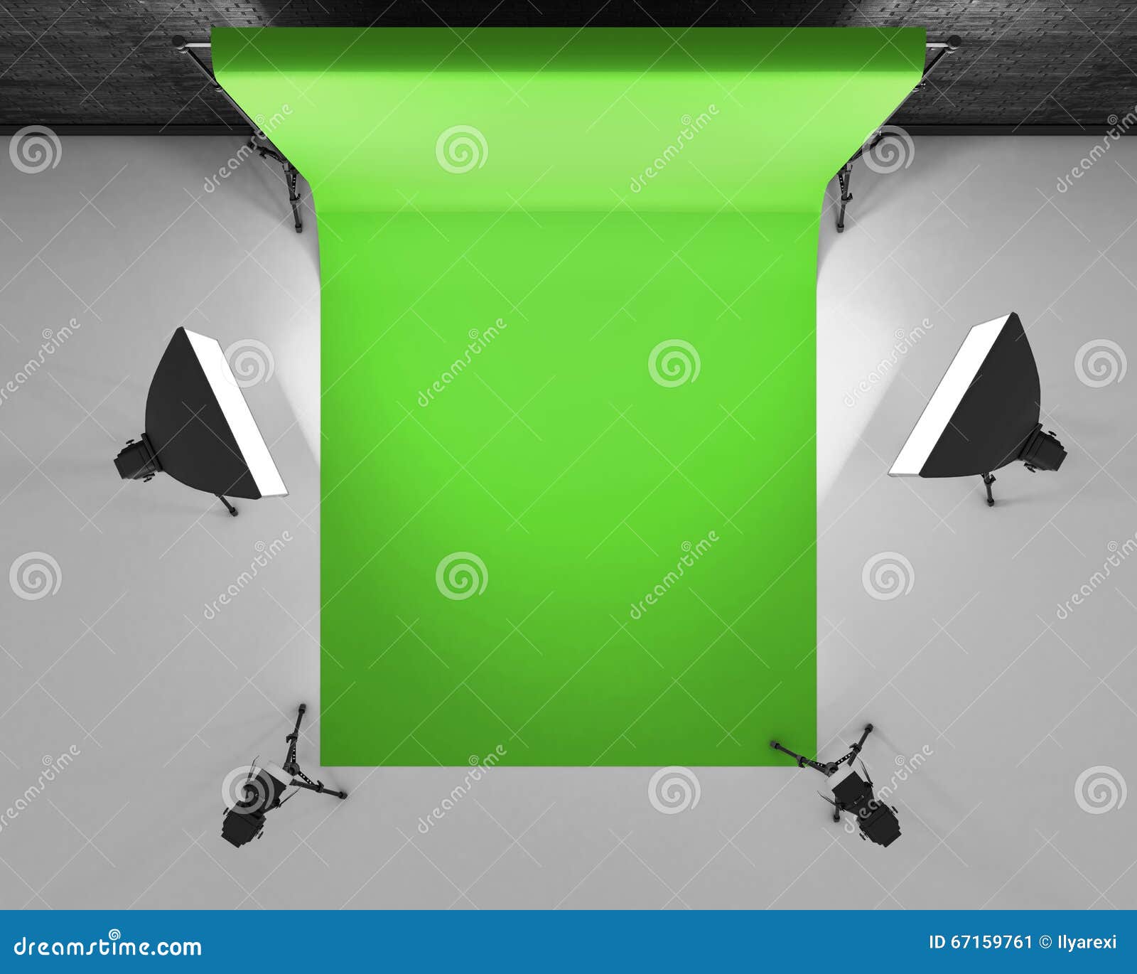 Top View Greenscreen Studio with Lightbox and Softbox. Film Stud Stock ...