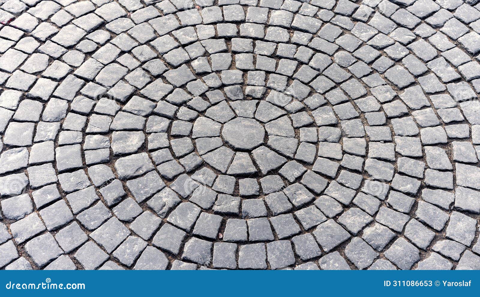 Top View of Grey Cobblestone Paving Floor with Circular Pattern at ...