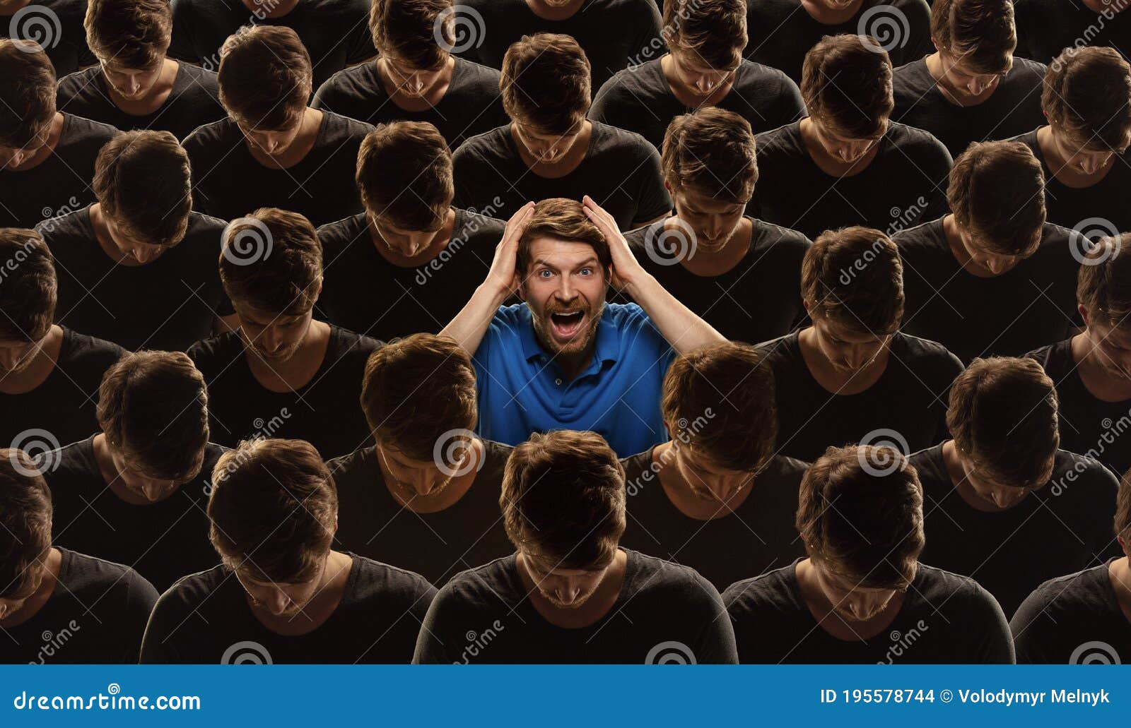 Top View of Grey Crowd of Identical People and Special One Man ...