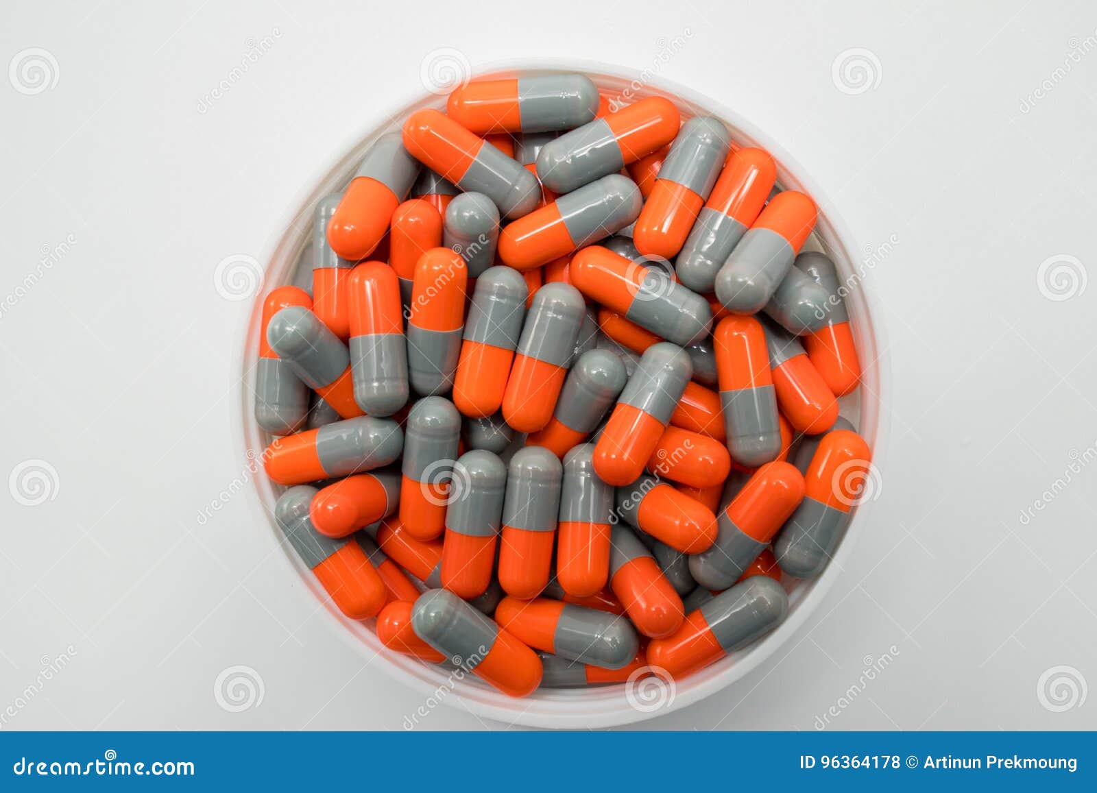 Top View of Grey, Orange, Capsule Pills in Plastic Container Stock ...
