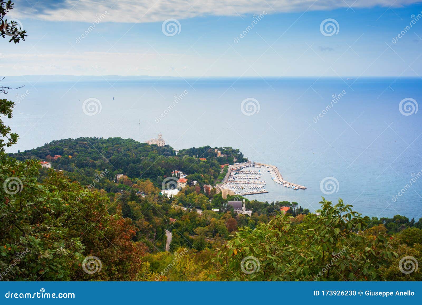 Top View of Grignano Dock and Miramare Castle Stock Photo - Image of ...