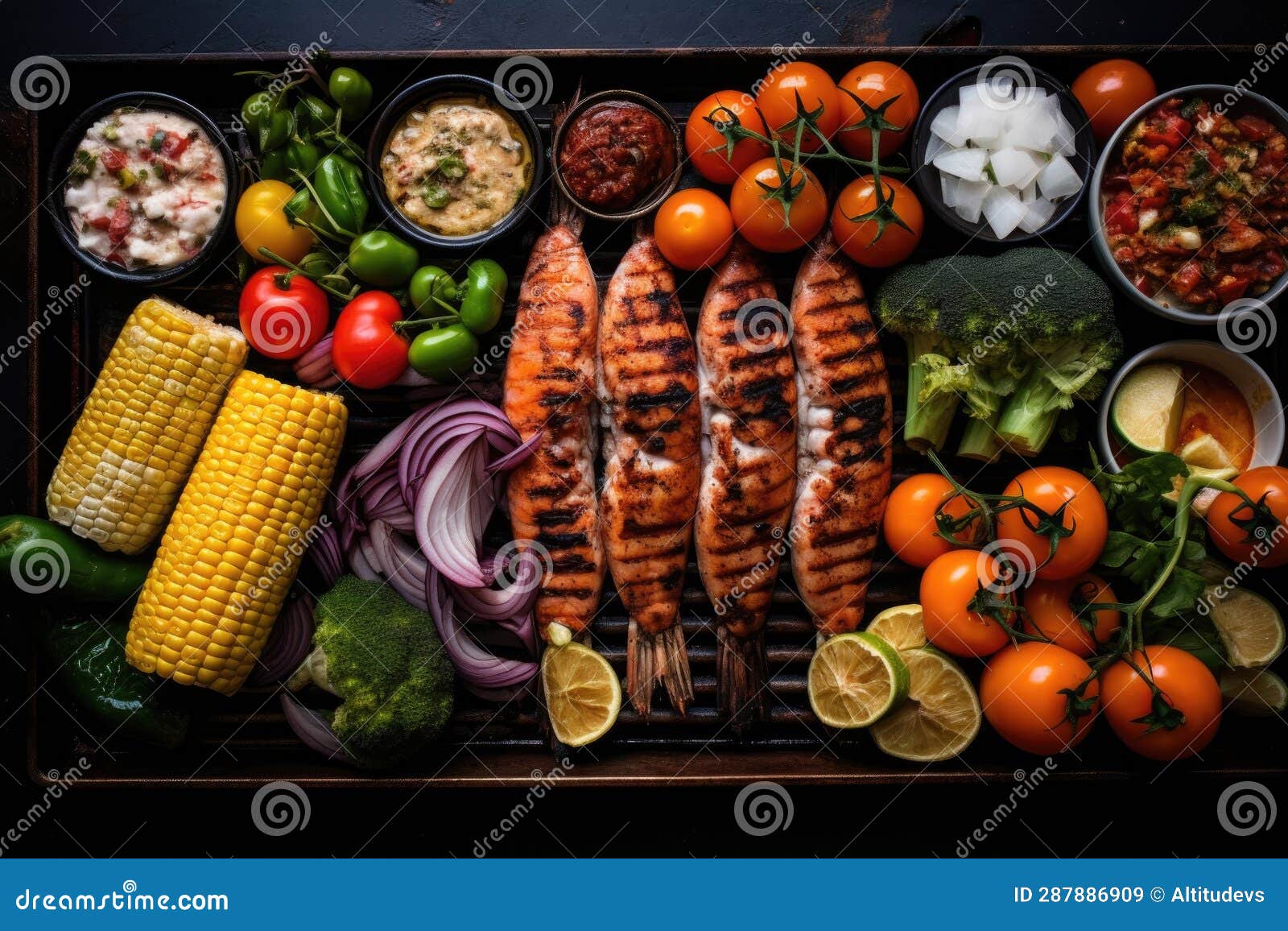 Top View of Grill with Assortment of Food Stock Image - Image of ...