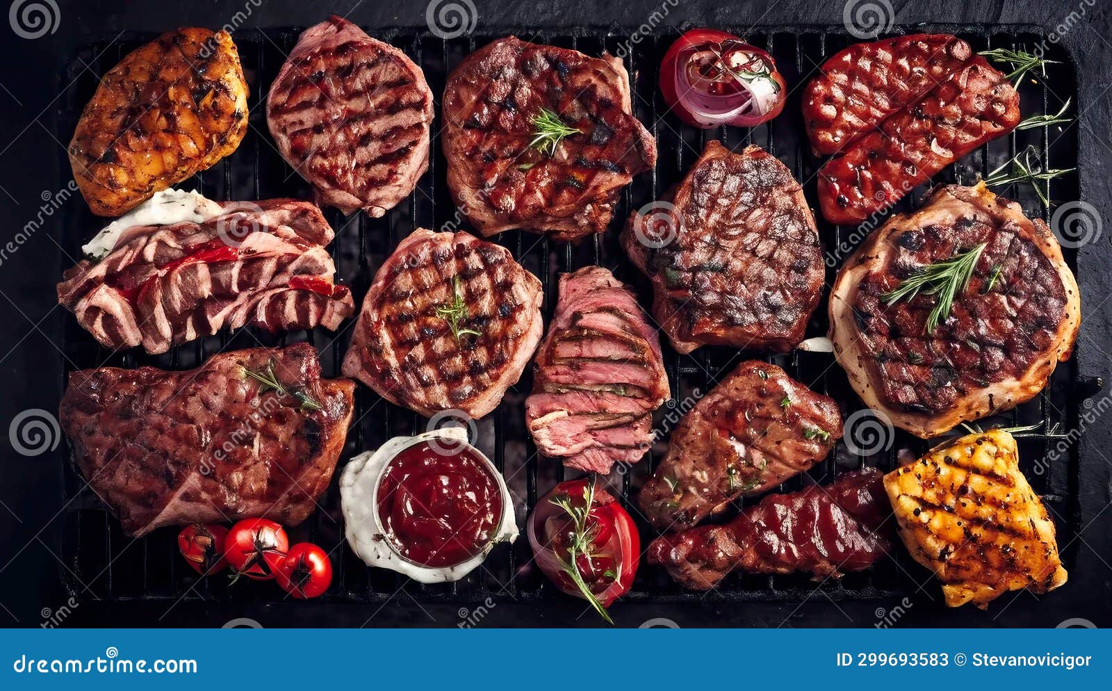 Top View of Grilled Barbecue Meat, Generative Ai Stock Illustration ...