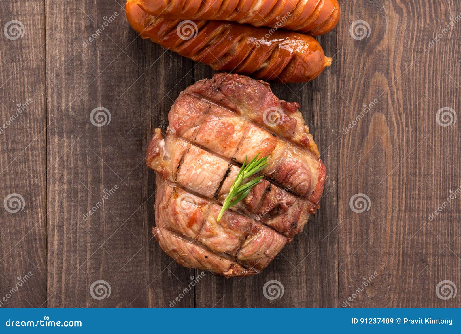 Top View Grilled Beef Steak On A Wooden Background Royalty-Free Stock ...