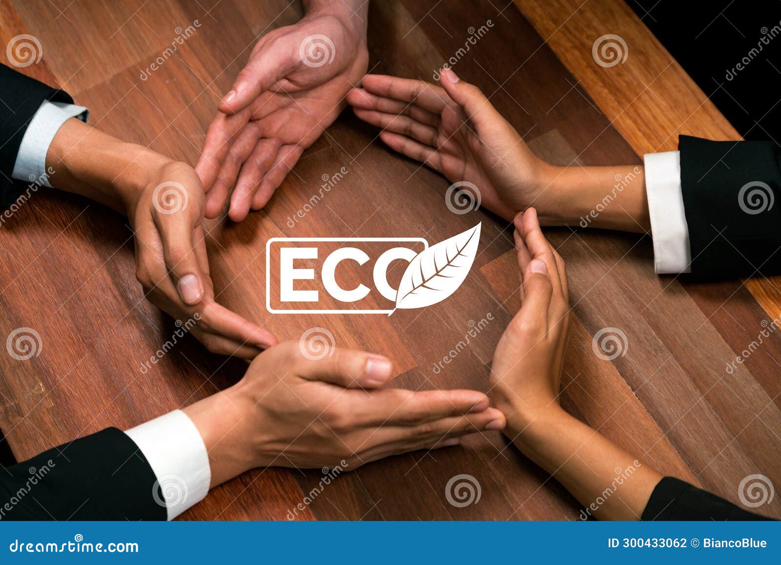 Top View Group of Business People Forming Circle Hand on ECO Icon ... Top View Group of Business People Forming Circle Hand on ECO Icon ...