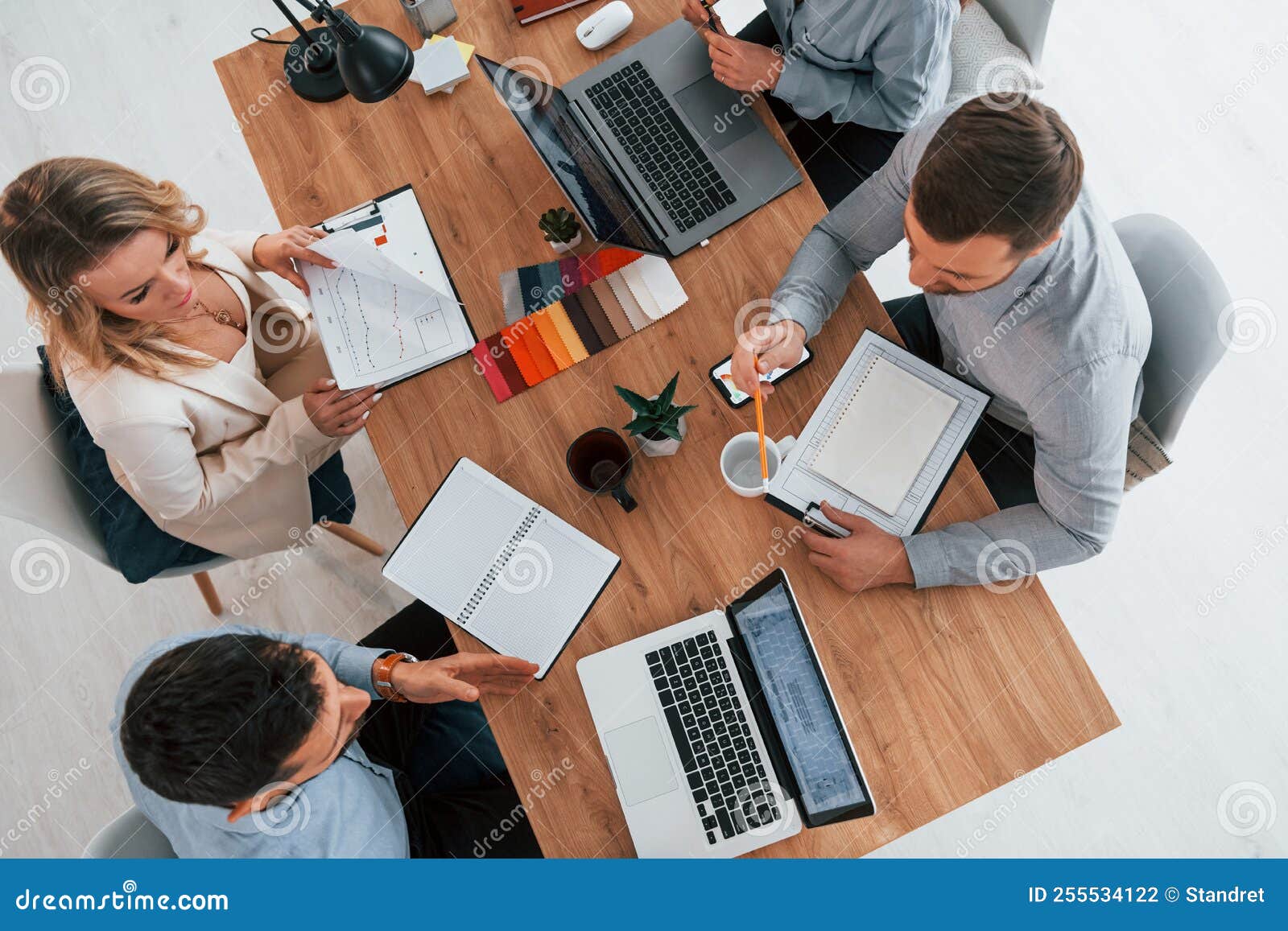 Top View. Group of Business People that Working on the Project in the ...