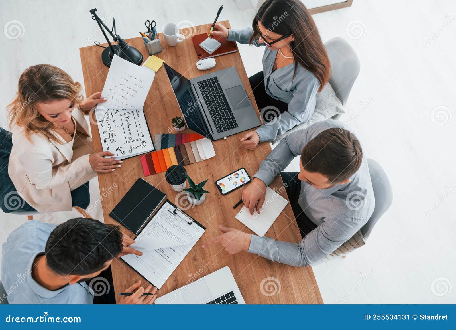 Top View. Group of Business People that Working on the Project in the ...