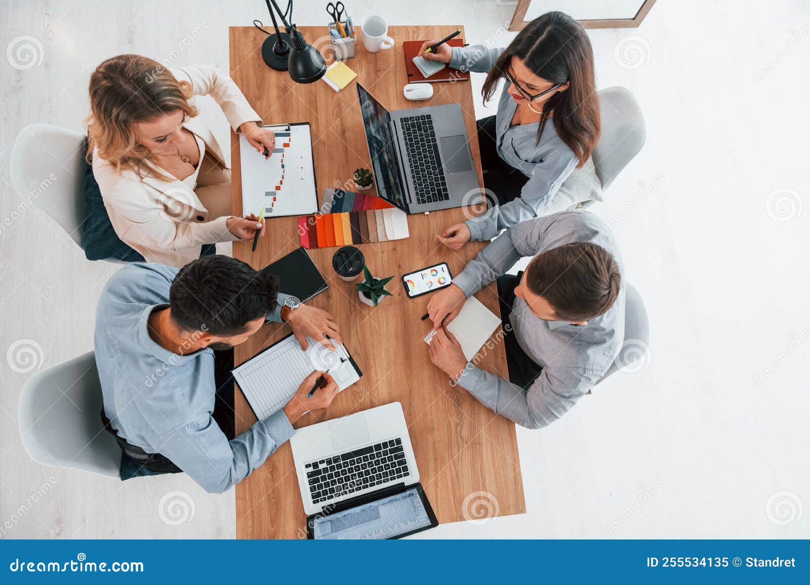 Top View. Group of Business People that Working on the Project in the ...