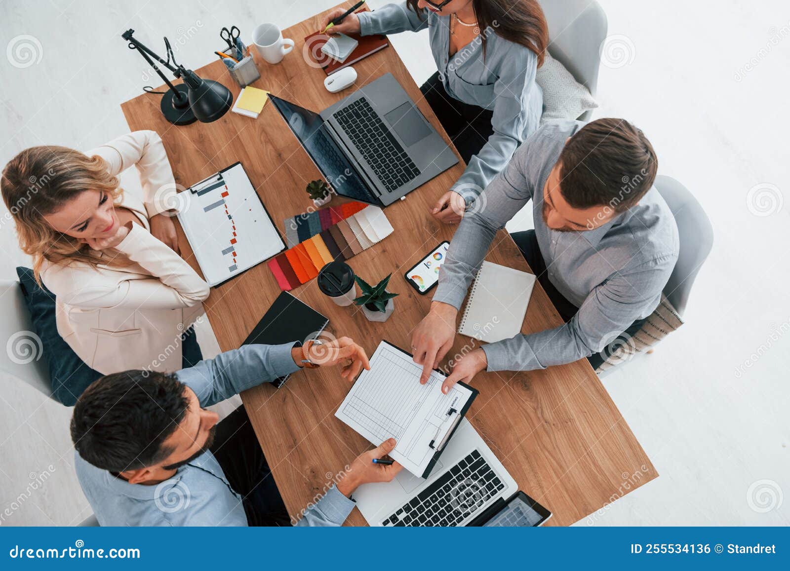 Top View. Group of Business People that Working on the Project in the ...