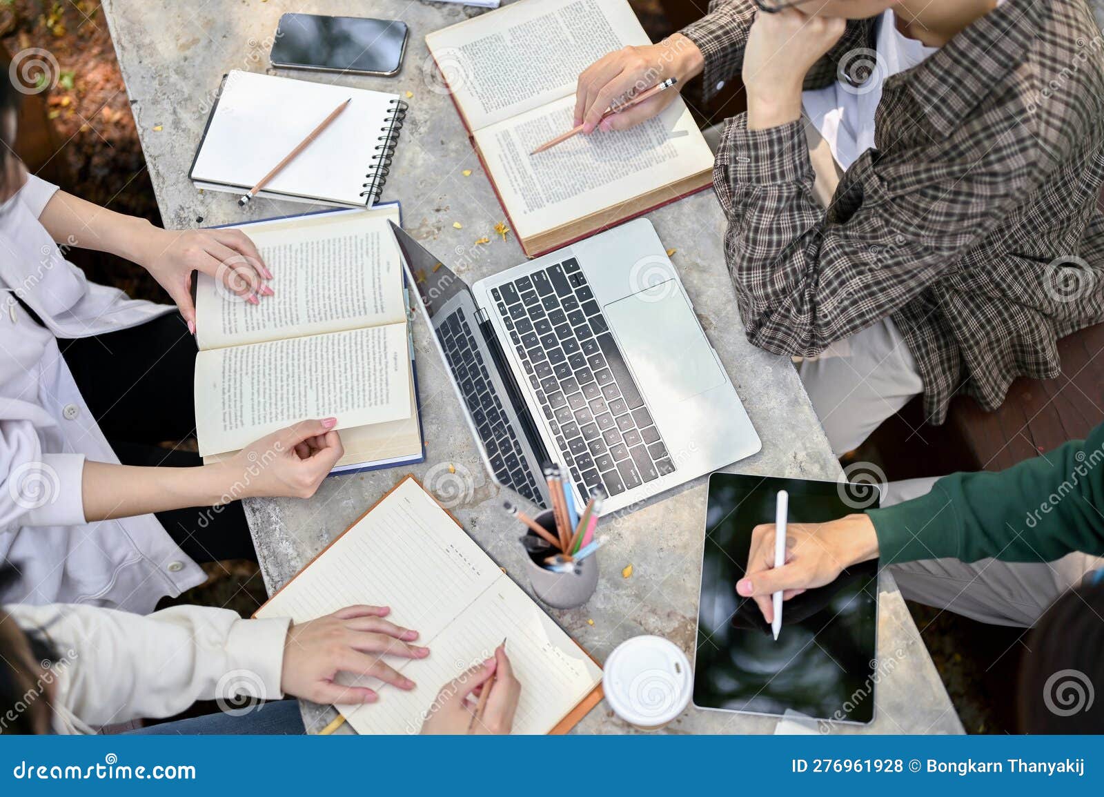 Top View of a Group of College Students Doing Homework, Doing School ...