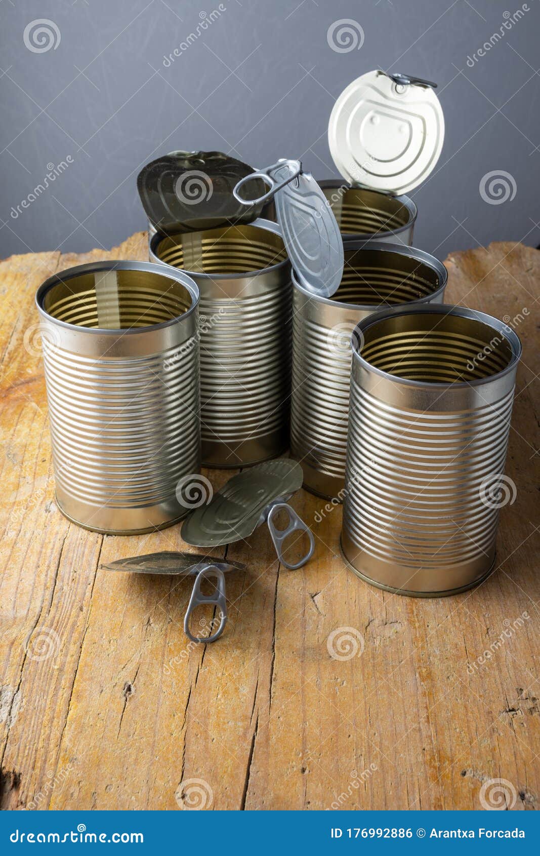 Top View of a Group of Empty Cans for Recycling, on Rustic Wooden Table ...