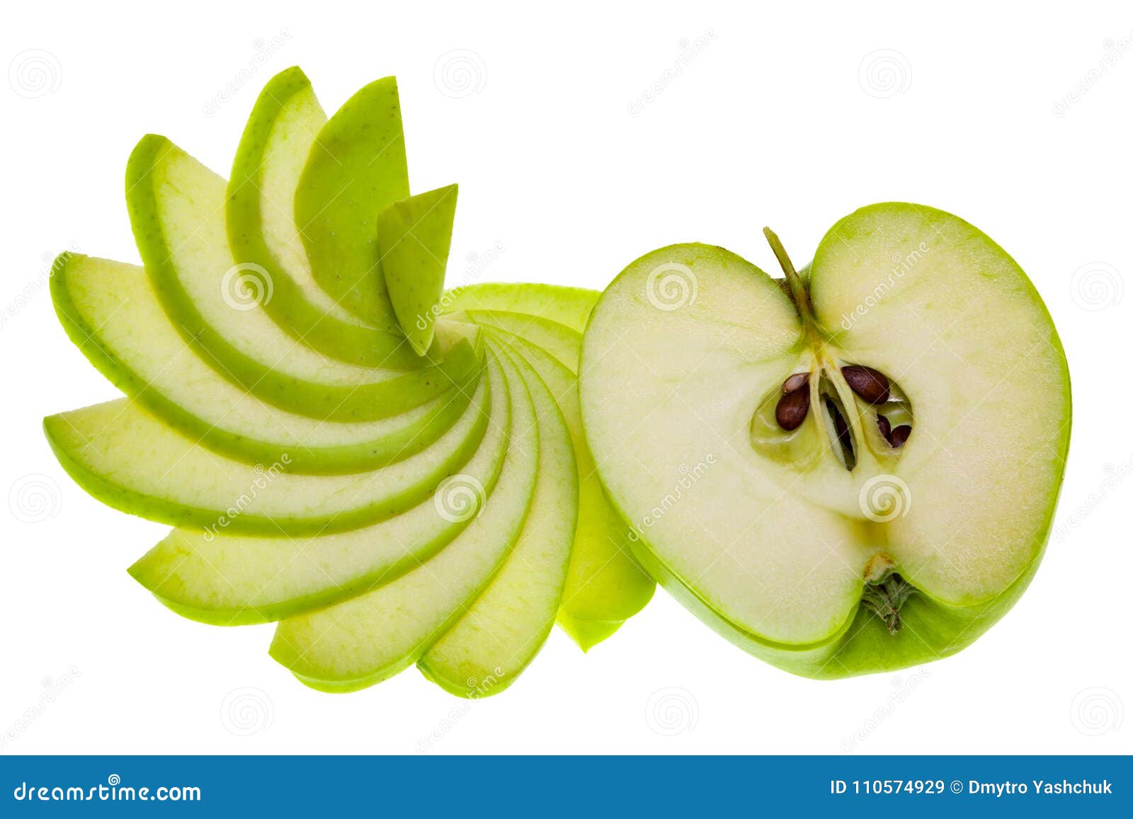 Top View of a Group of Green Apple Slices Isolated on a White ...