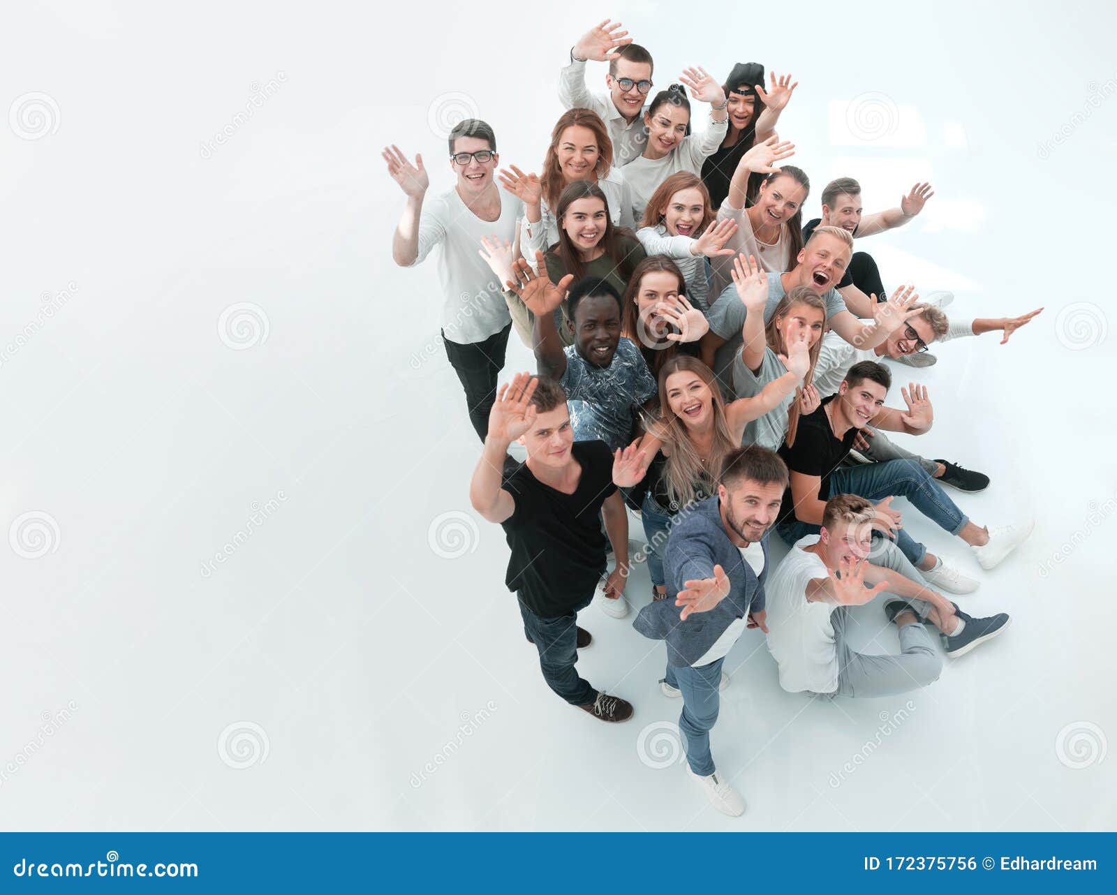 Top View. Group of Happy Young People Looking at the Camera Stock Photo ...