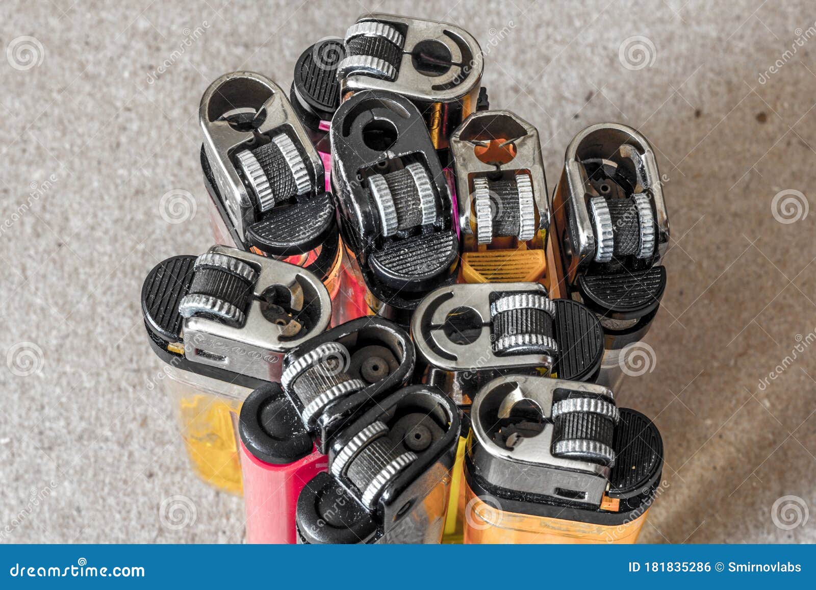 Top View on a Group Lighters Stock Photo - Image of shape, cigarette ...