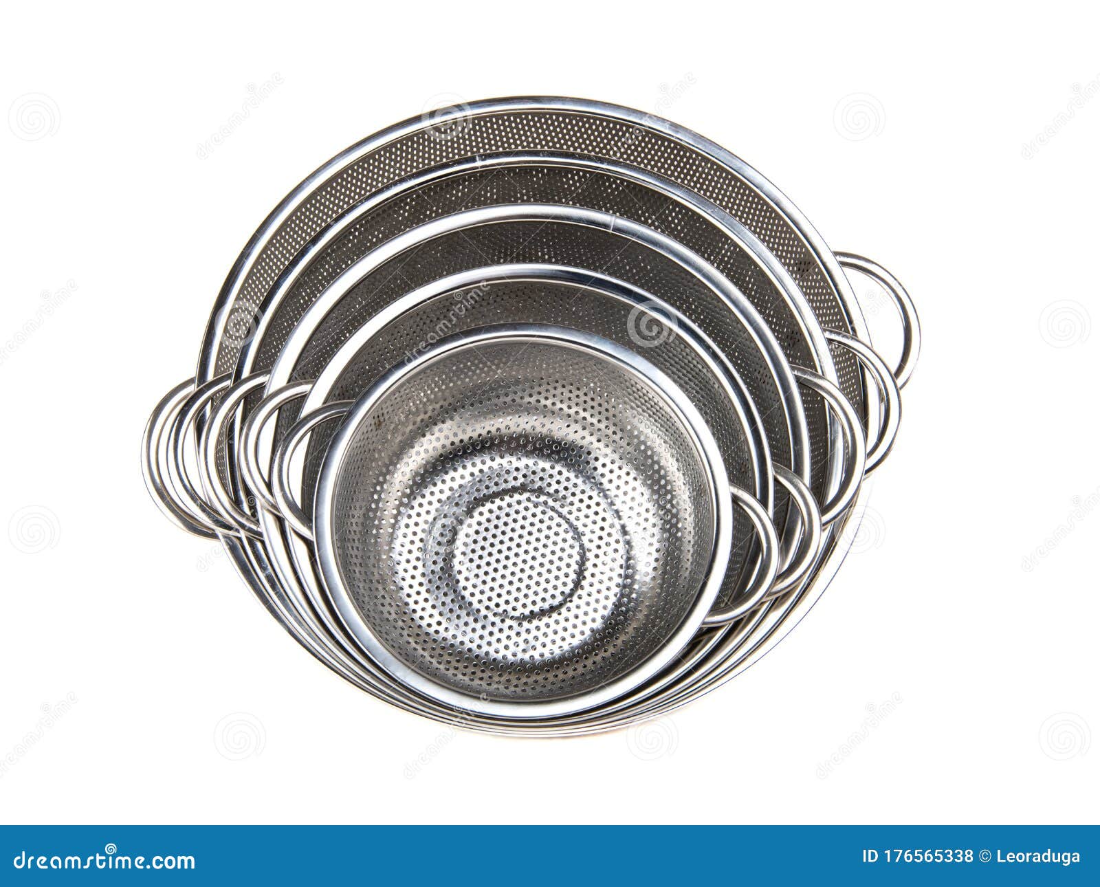 Top View of Group Metal Colander on a White Isolated Background. Stock ...