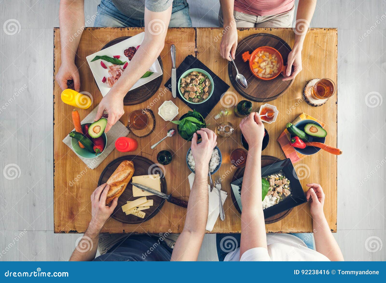 Top View, Group of People Sitting at the Table Having Meal Stock Photo ...